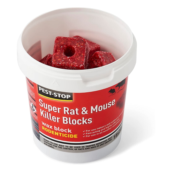 Pest-Stop Super Rat & Mouse Killer (Bromadiolone) Wax Blocks – 4 Pack ...